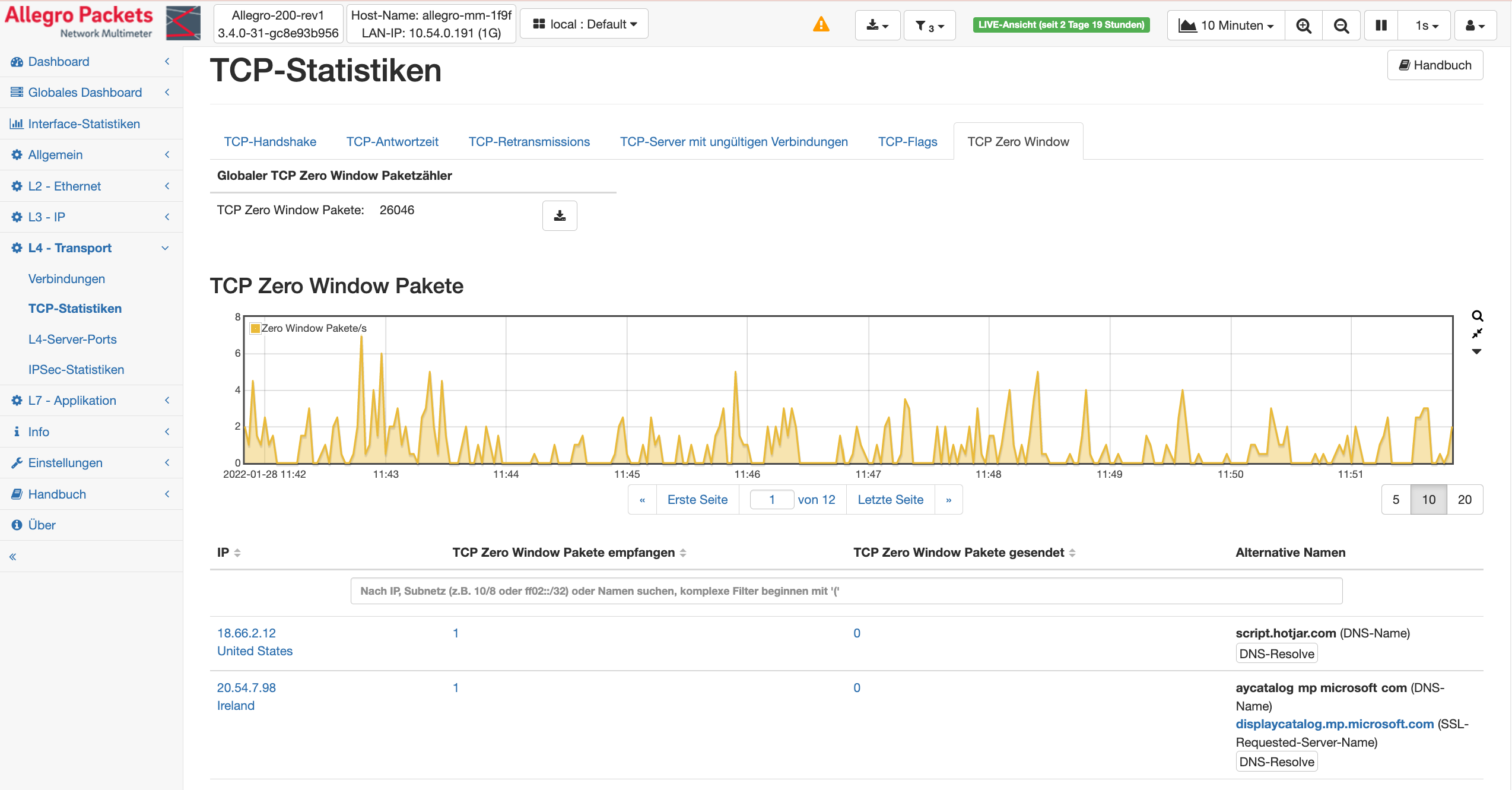 Measuring handshake times using TCP analytics